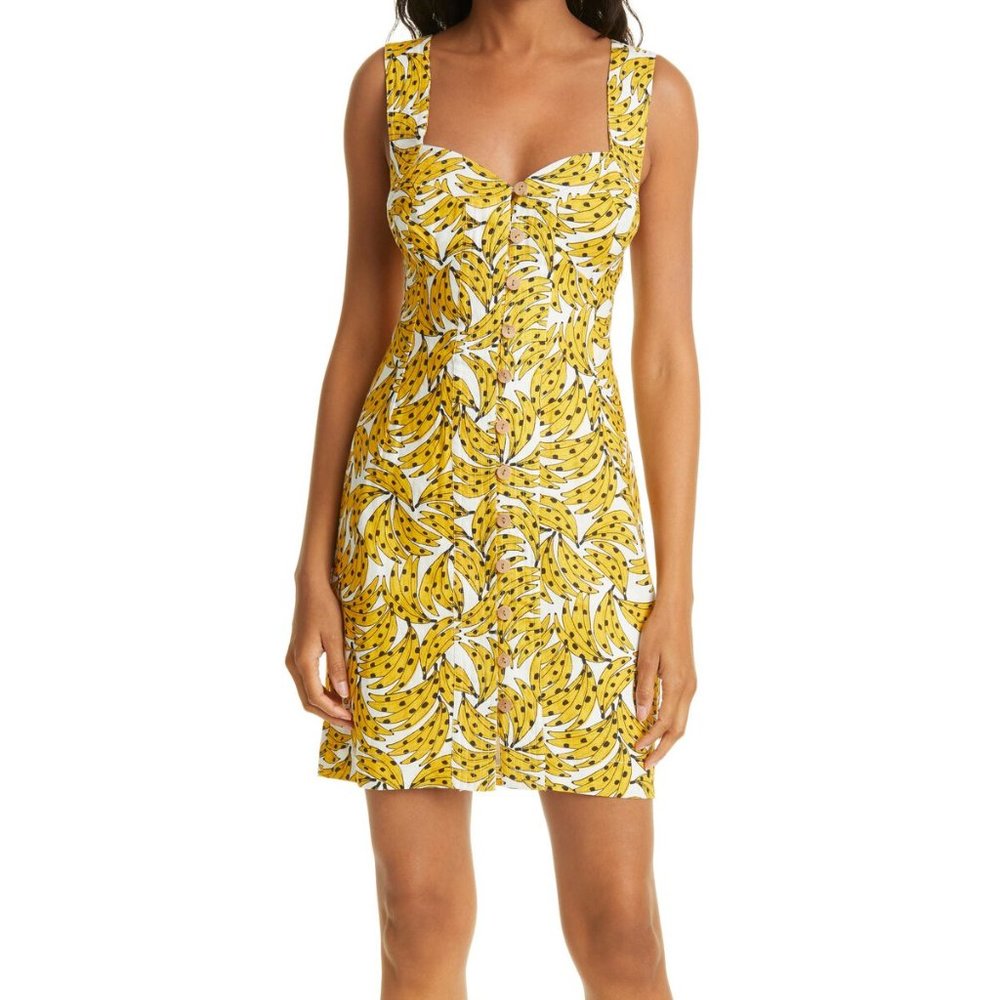 Farm Rio Spotted Bananas Cross-Back Mini Dress Xs - Gem